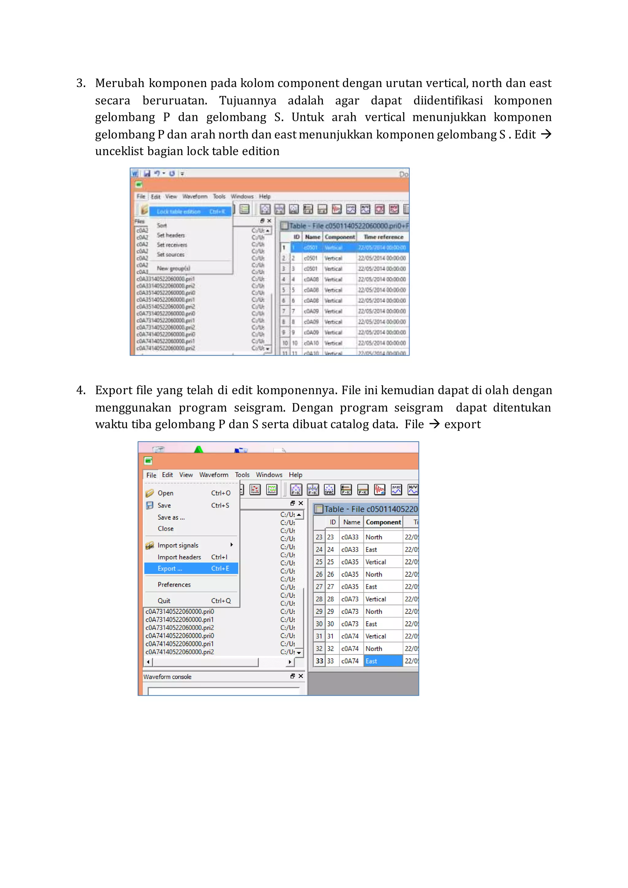 langkah - langkah picking gelombang p dan s dengan software seisgram | DOCX