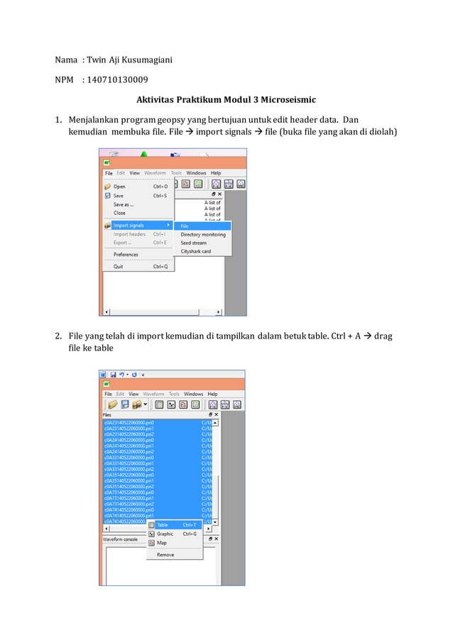 langkah - langkah picking gelombang p dan s dengan software seisgram | DOCX
