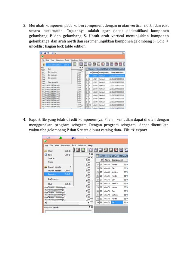 langkah - langkah picking gelombang p dan s dengan software seisgram | DOCX