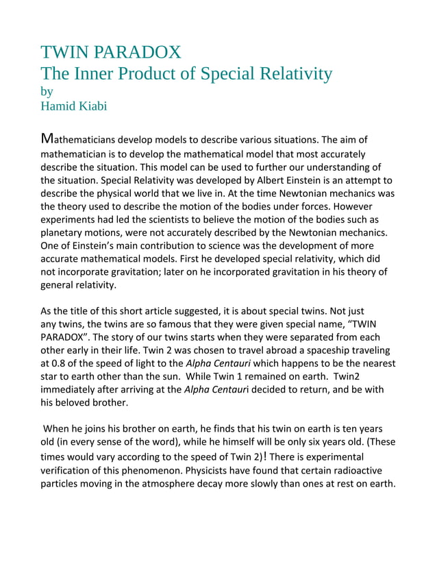 Twins Paradox | DOC | Physics | Science