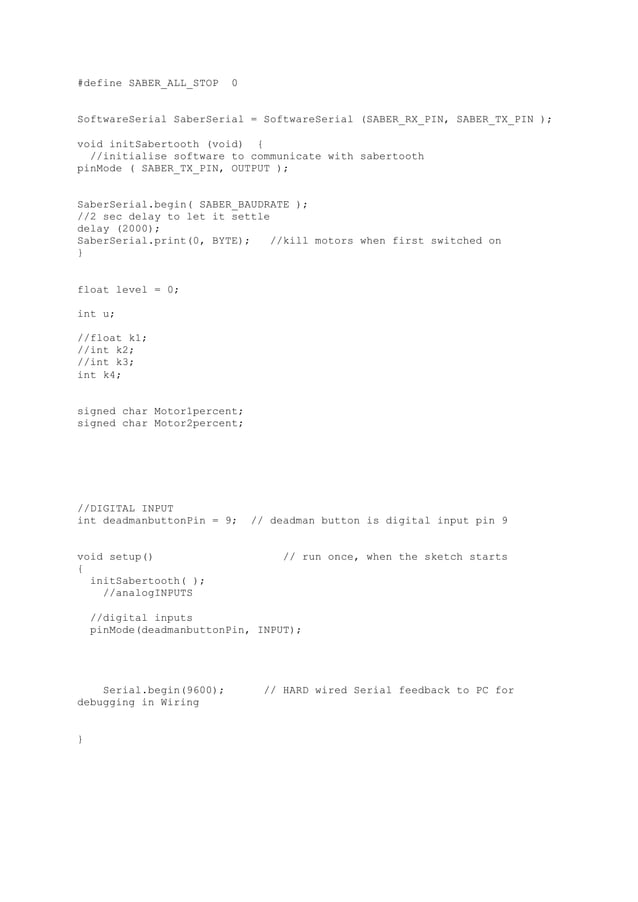 Twin wheeler modified for arduino simplified serial protocol to sabertooth v2 | PDF