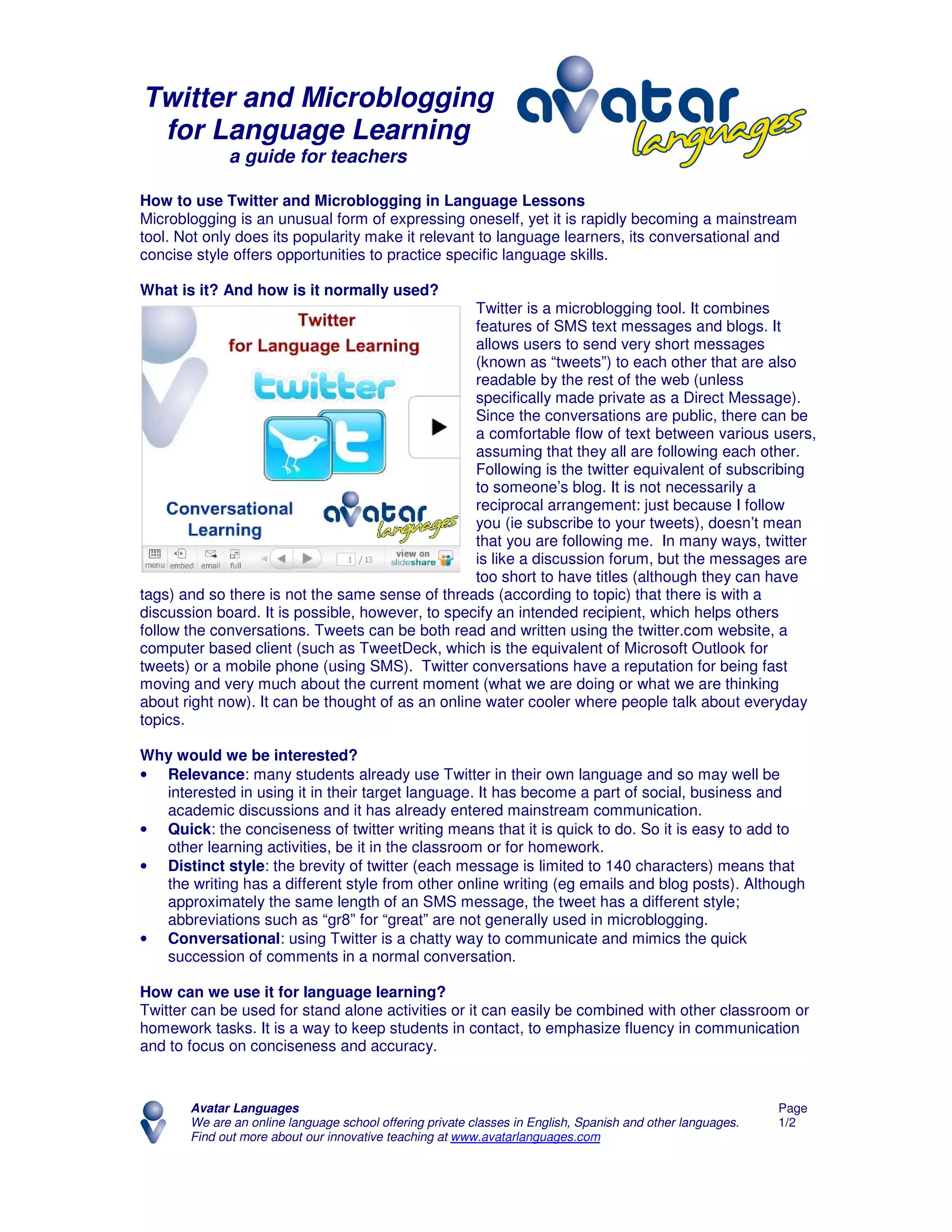 Twitter and Microblogging for Language Learning | PDF