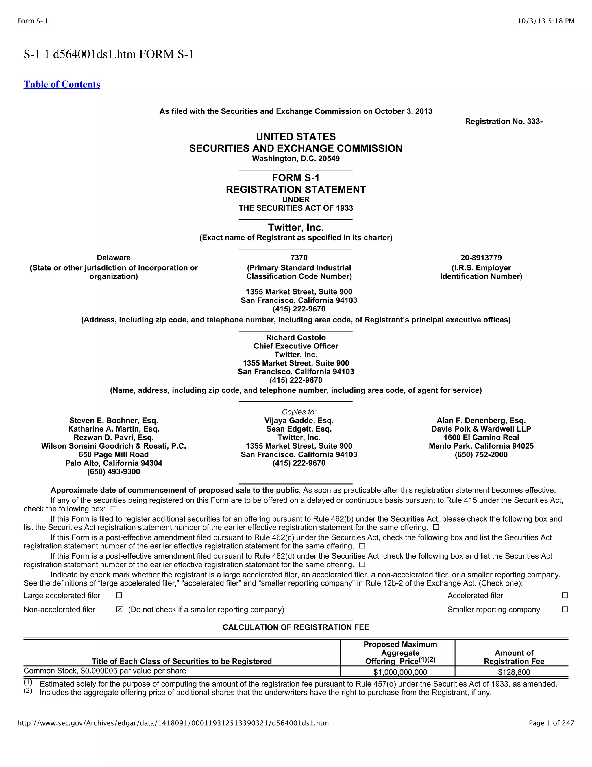 Twitter's IPO Filing | PDF