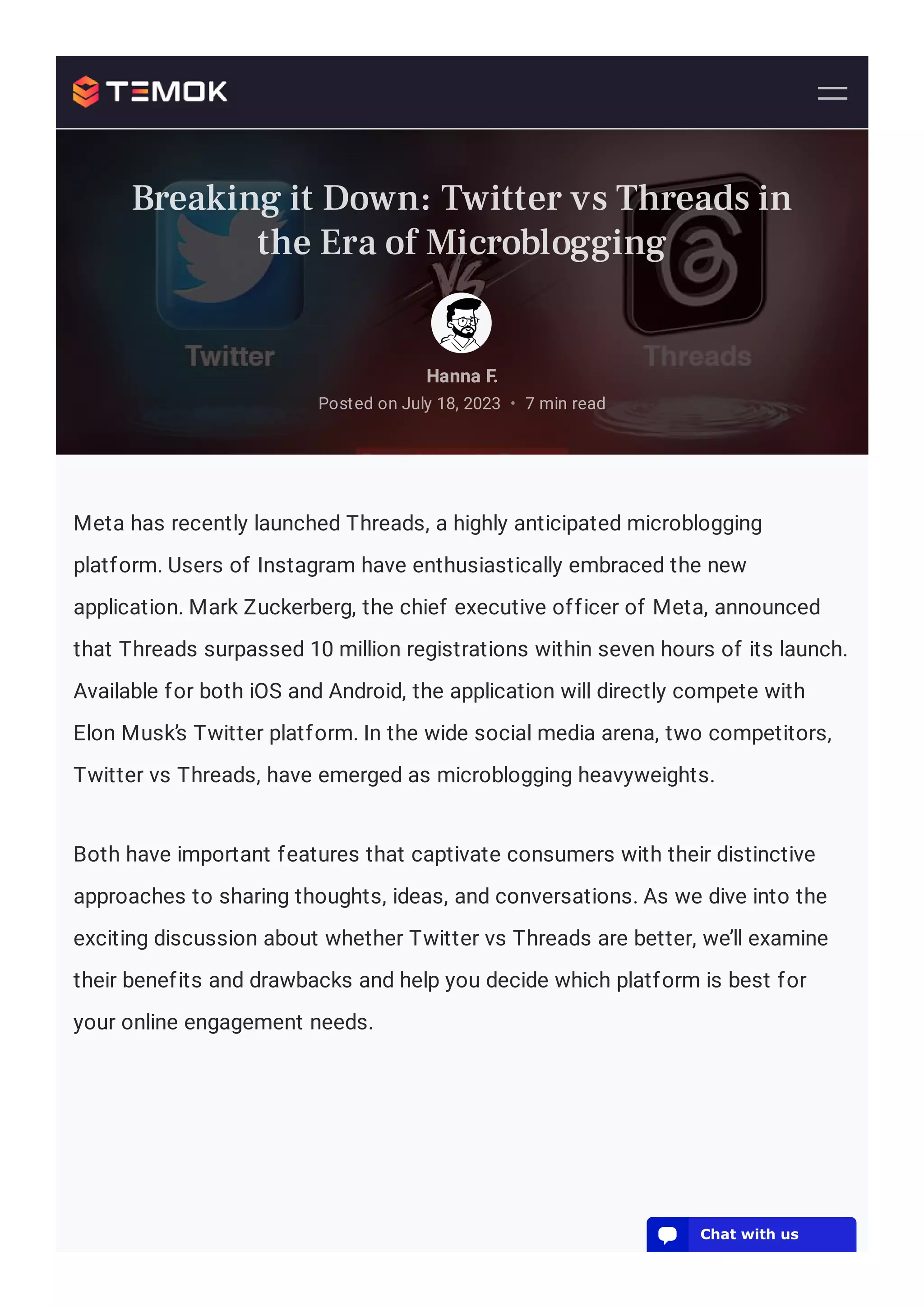 Breaking it Down: Twitter vs Threads in the Era of Microblogging | PDF