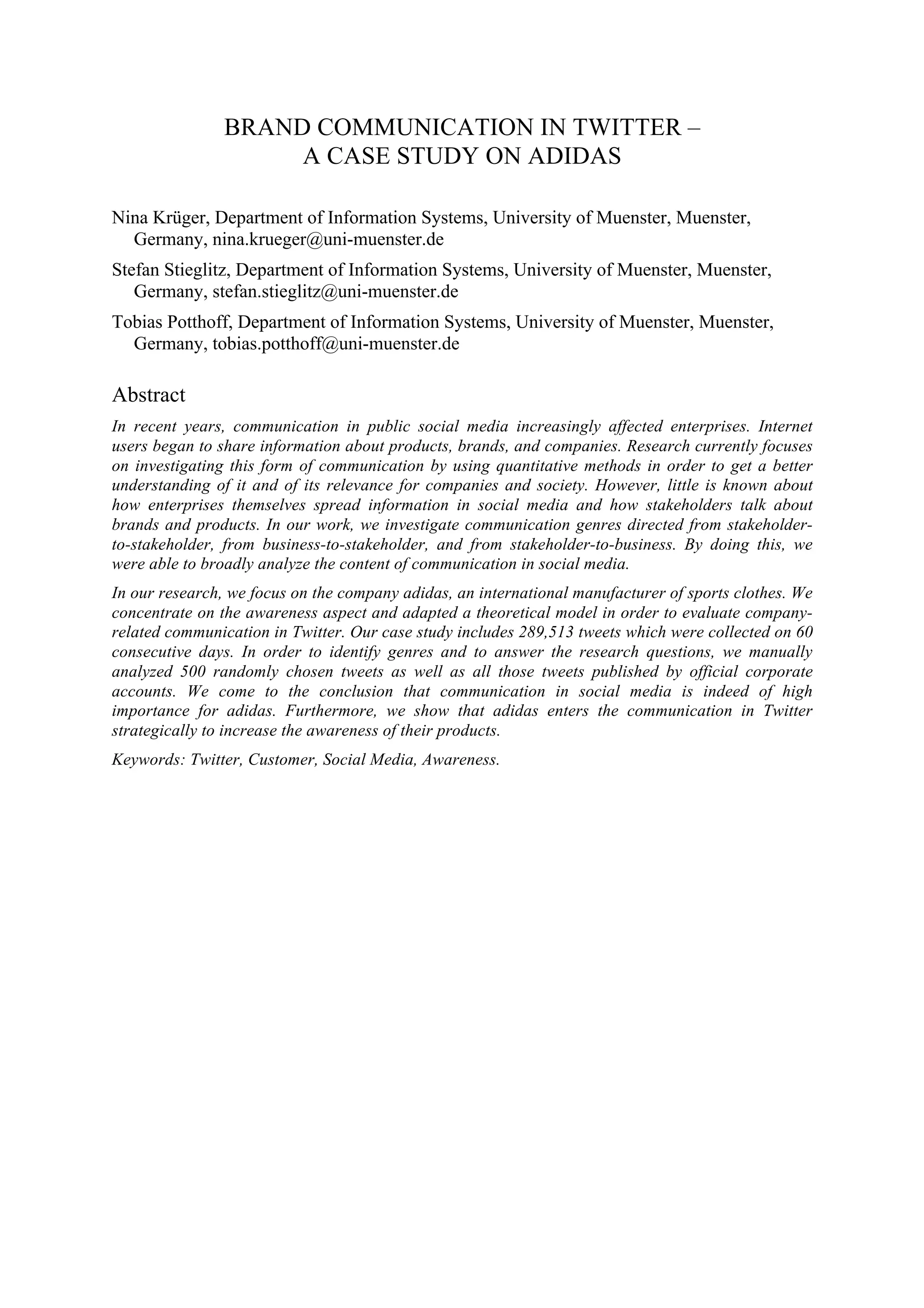 Case study of Adidas on Twitter | PDF