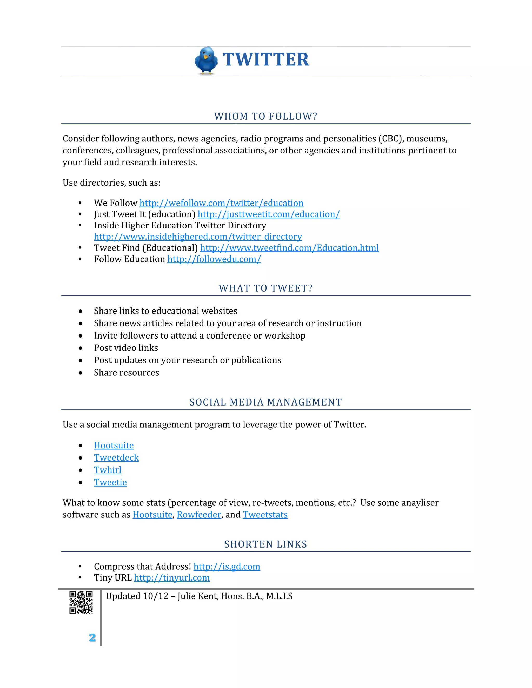 Twitter: Professional Development and Instruction Tool: Faculty Handout ...