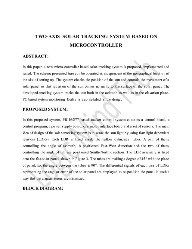 Two Axis Solar Tracking System Based On Microcontroller Pdf