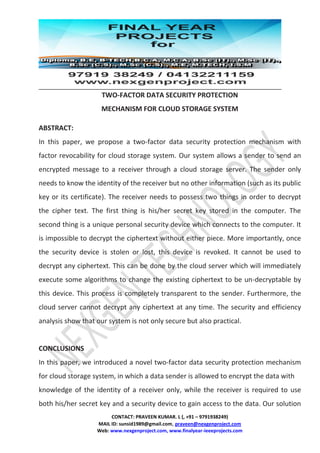 TWO-FACTOR DATA SECURITY PROTECTION MECHANISM FOR CLOUD STORAGE SYSTEM ...