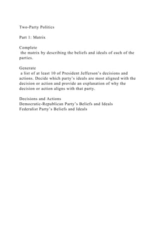 Two-Party PoliticsPart 1 MatrixComplete the matrix by des.docx