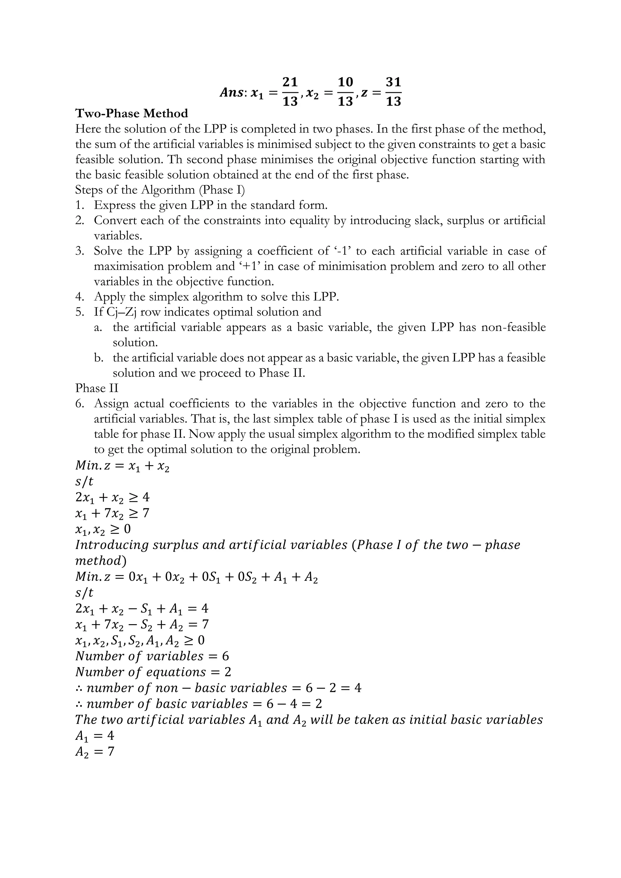 Two phase method lpp | PDF