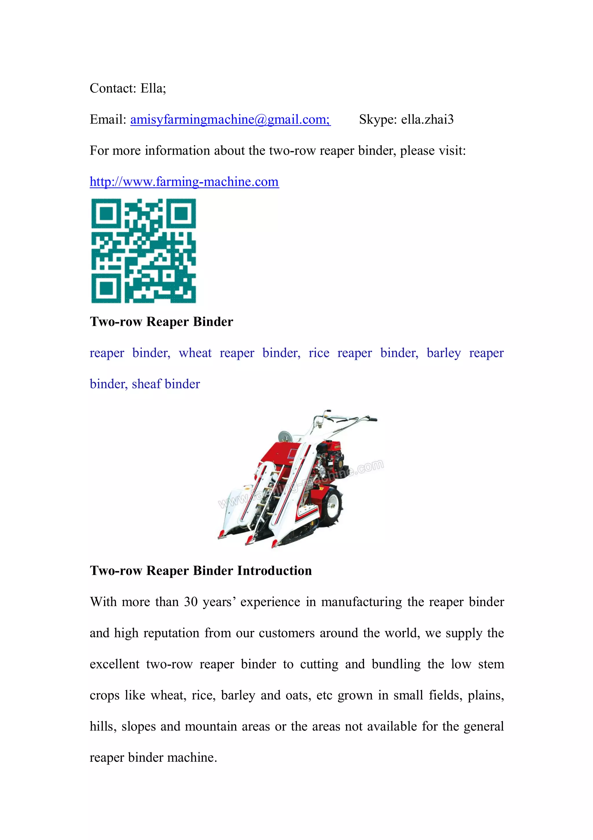 Two-row Reaper Binder with Multi functions, High Adaptation and ...