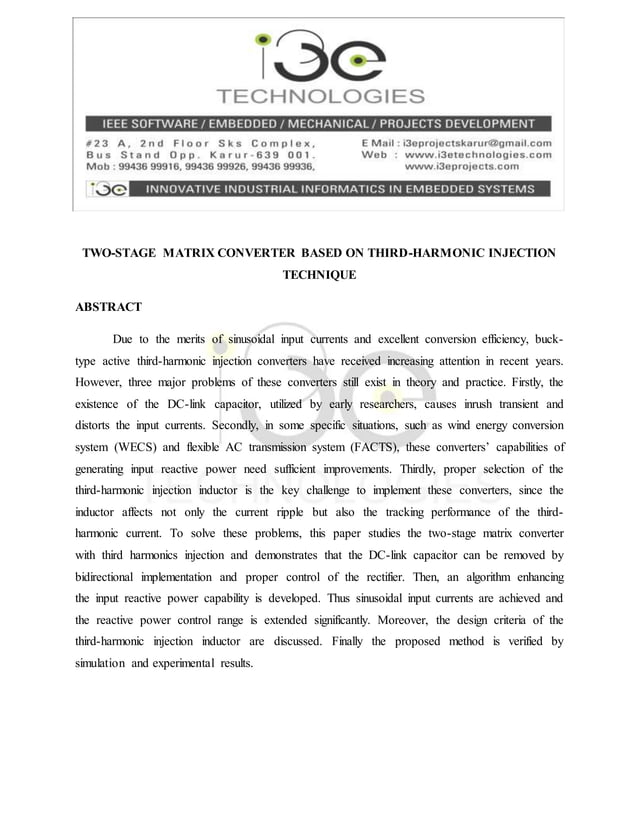 Two stage matrix converter based on third-harmonic injection technique | PDF
