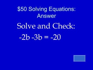Two Step Equations Jeopardy | PPT