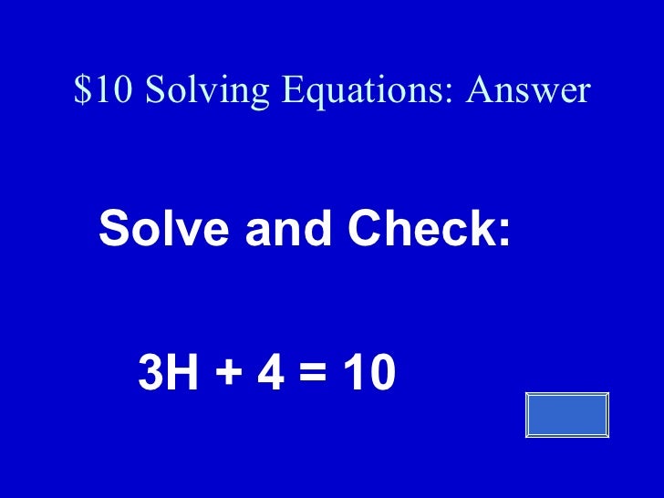 Two Step Equations Jeopardy Two Step Equations Jeopardy