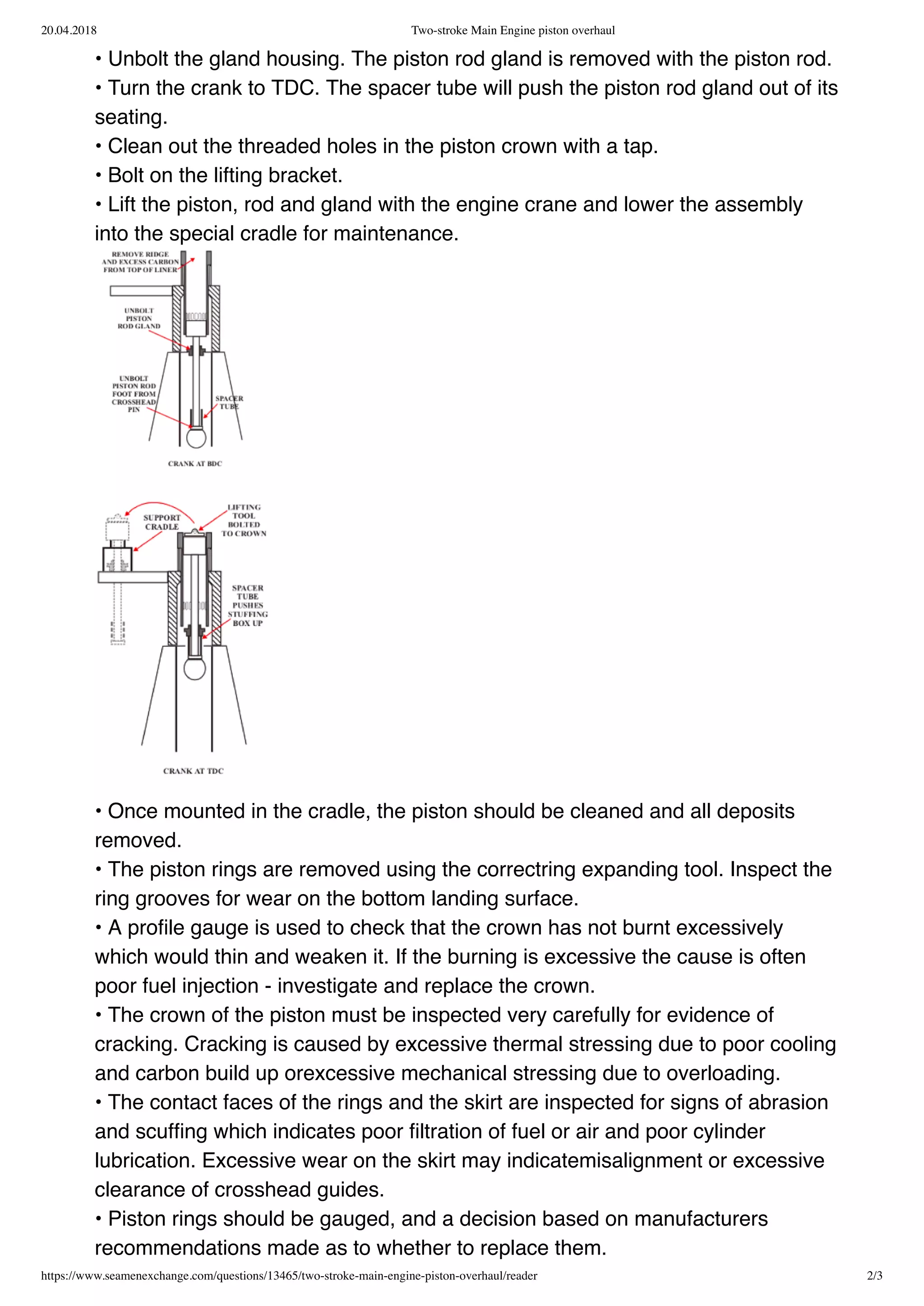 Two stroke main engine piston overhaul | PDF