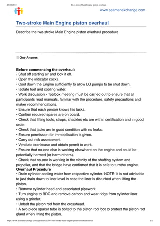 Two stroke main engine piston overhaul | PDF