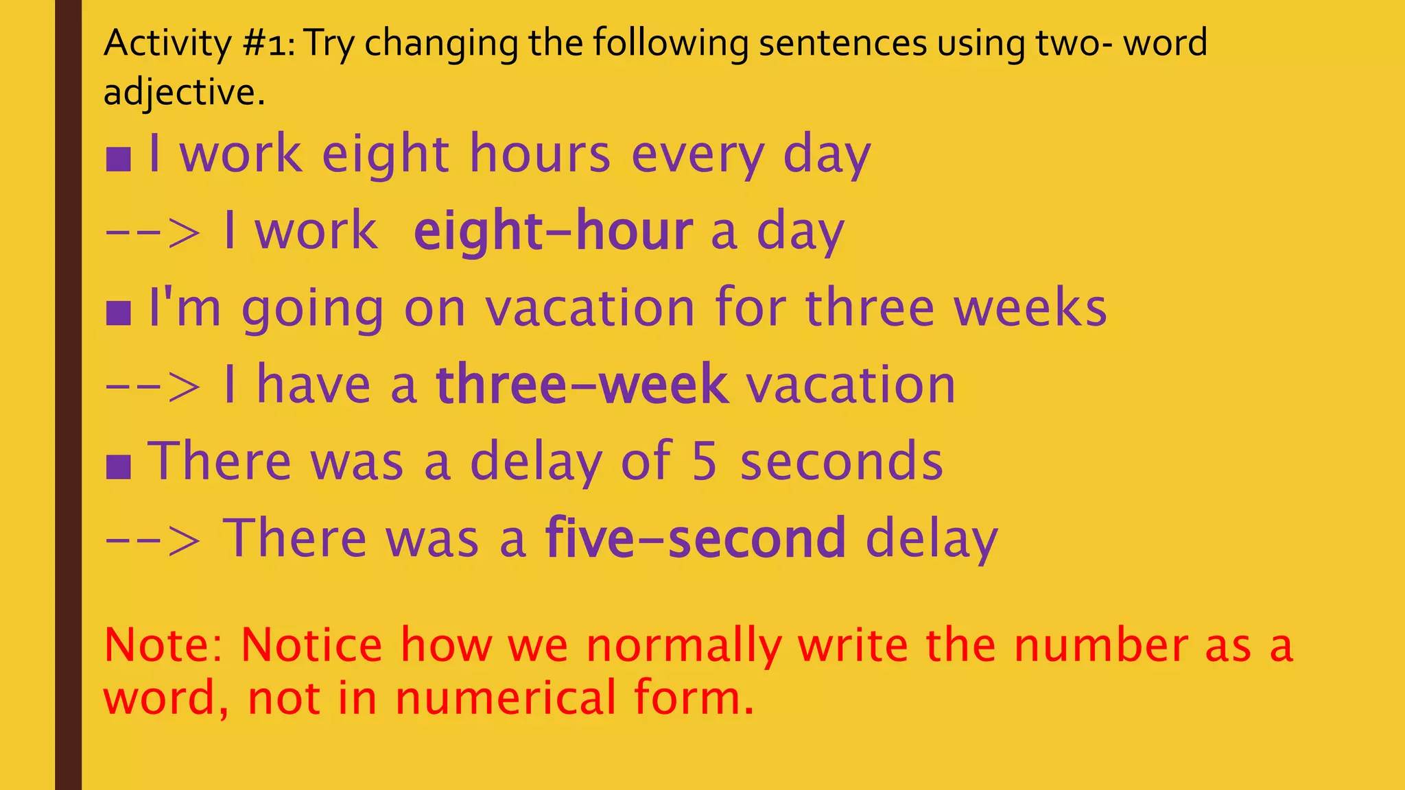 Compound Adjectives: Two- word adjectives | PPTX