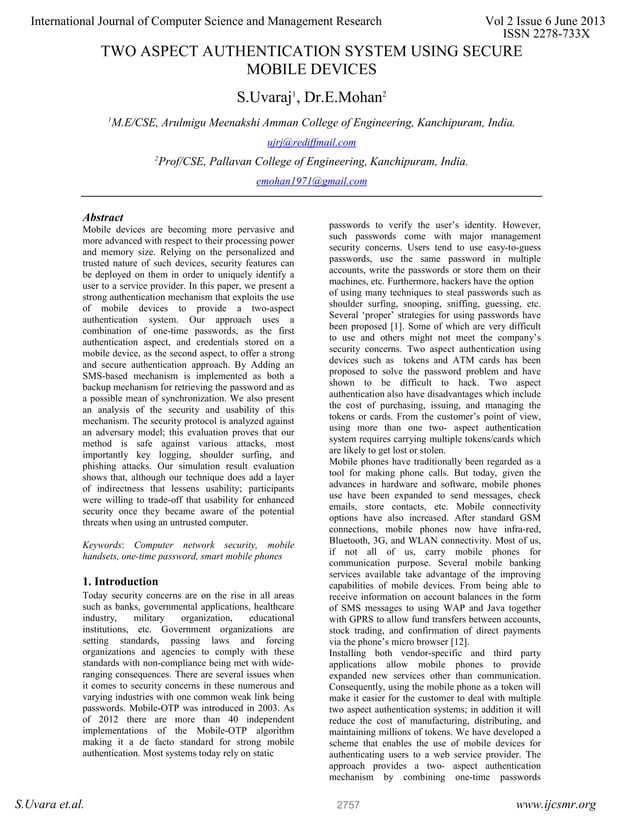 Two Aspect Authentication System Using Secure Pdf
