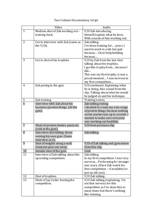Two Column Documentary Script Two Column Documentary Script