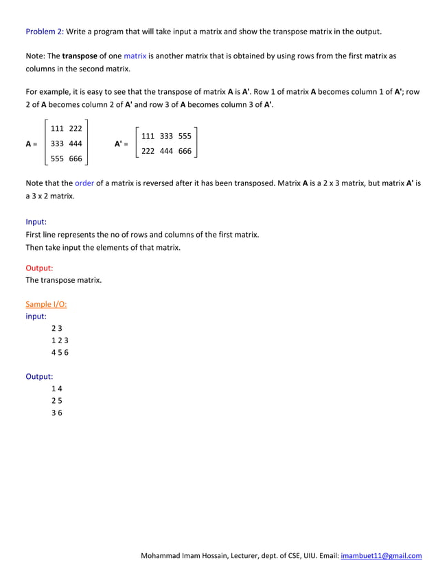 SPL 12.1 | Multi Dimensional(Two) Array Practice Problems | PDF