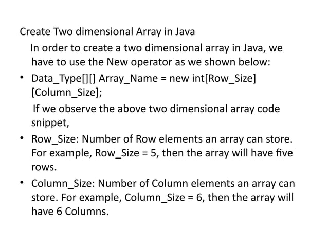 How to create a two-dimensional array in java | PPT