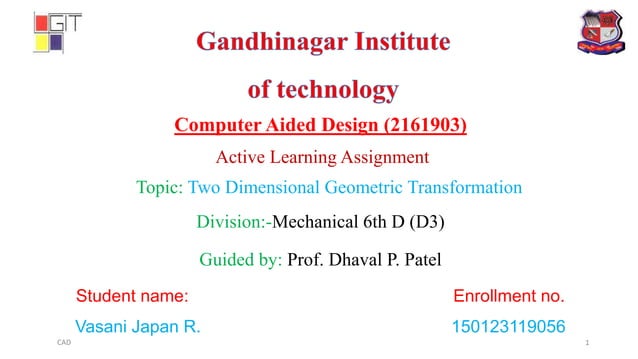 Two dimensional geometric transformation | PPTX | 3-D Graphics | Computer Software and Applications