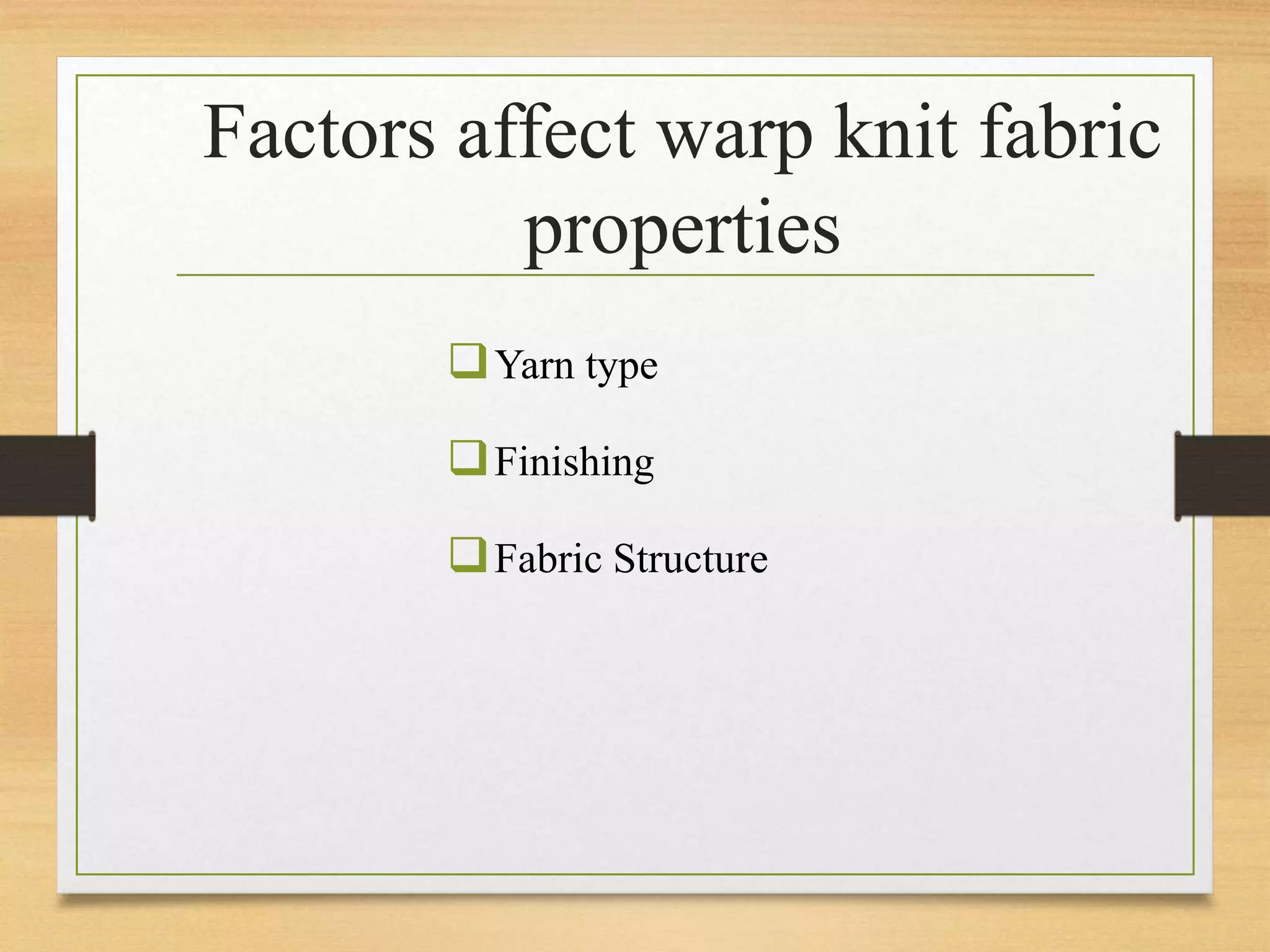 Feature and properties of two guide bar warp knit designs | PPT