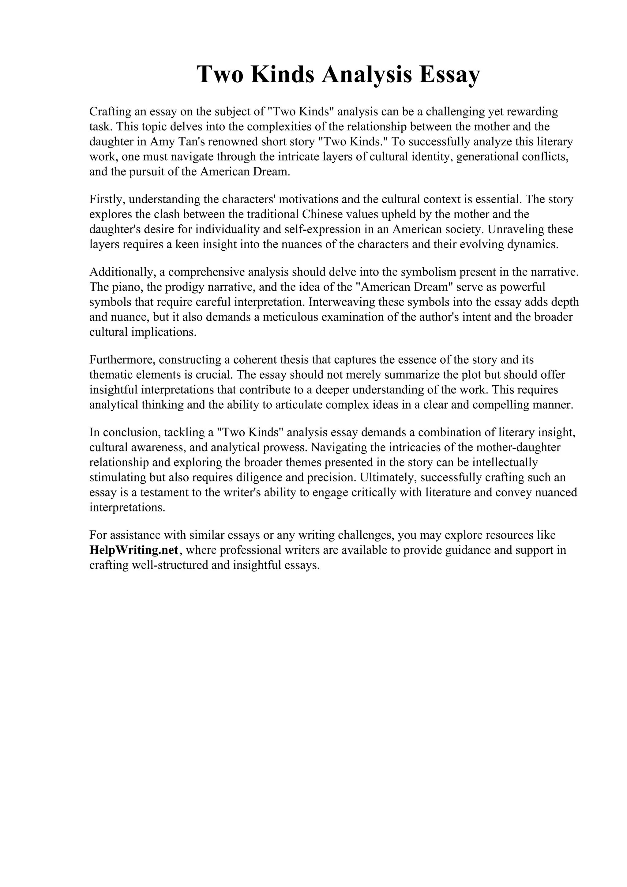 Two Kinds Analysis Essay | PDF