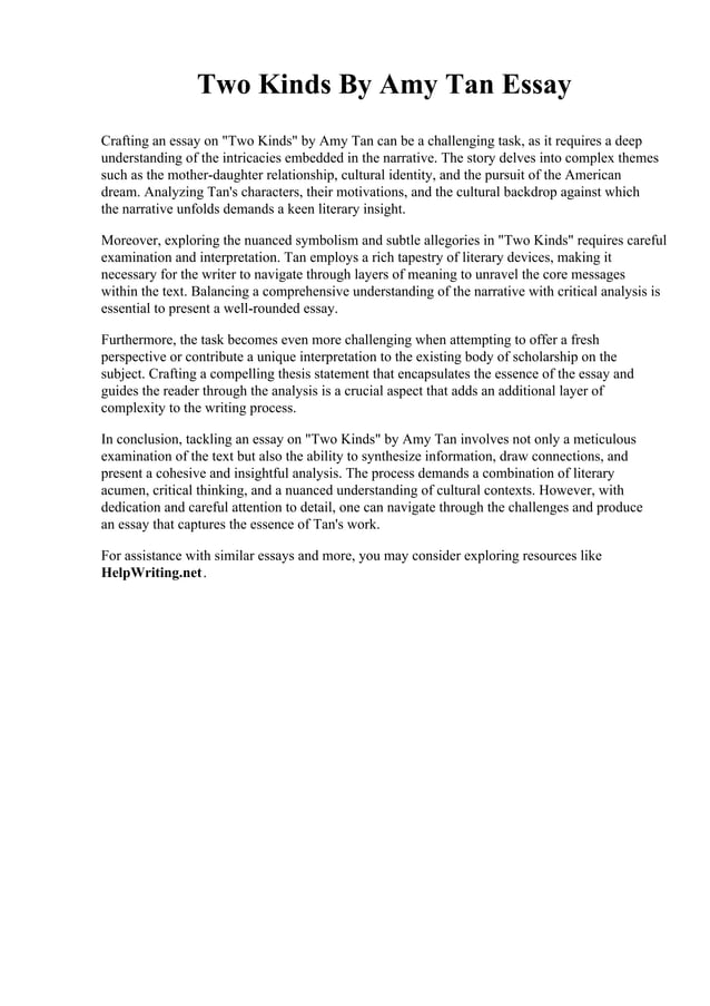 Two Kinds By Amy Tan Essay. City College of San Francisco | PDF