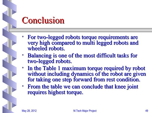Two Legged Robot Design, Simulation And Realization | PPT