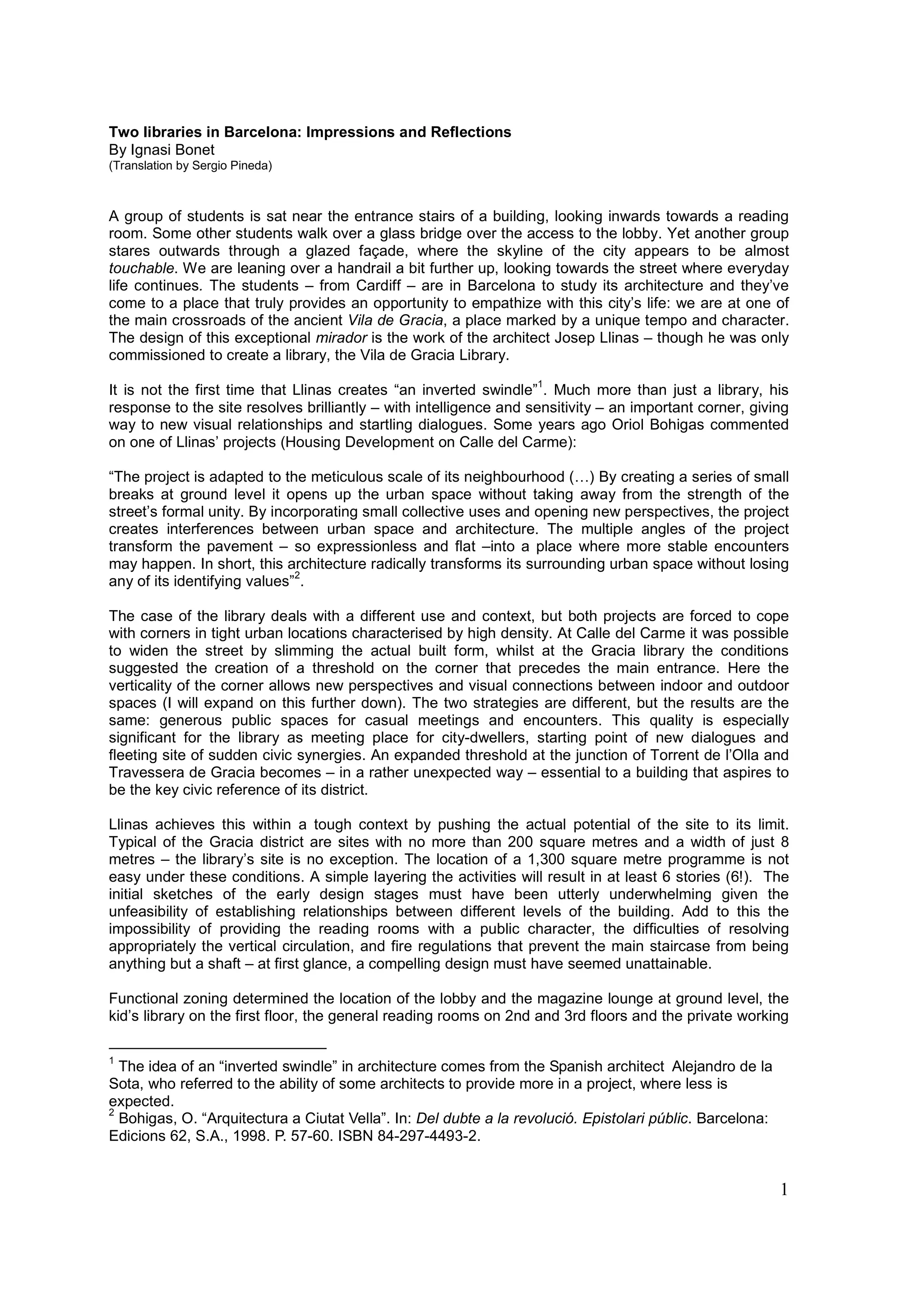 Two libraries in Barcelona. Impresions and Reflections. | PDF