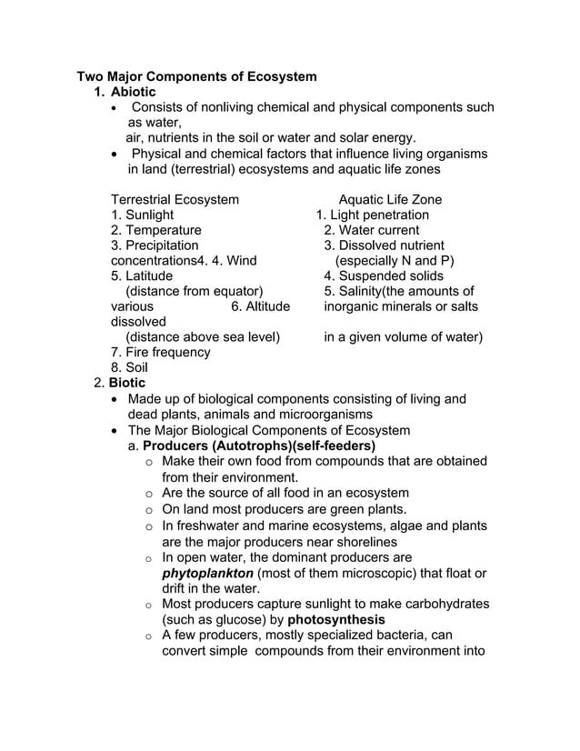 Two Major Components Of Ecosystem | DOC