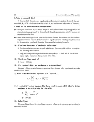 Transmission lines and waveguides -Two marks | PDF