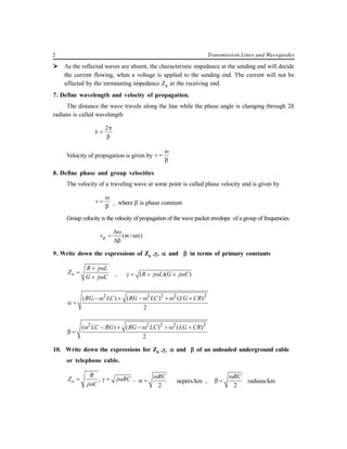 Transmission lines and waveguides -Two marks | PDF