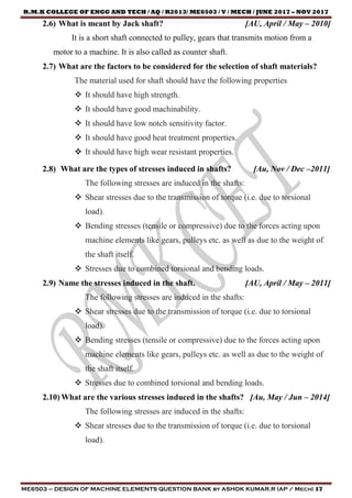 ME6503 - DESIGN OF MACHINE ELEMENTS TWO MARKS QUESTIONS WITH ANSWERS | PDF