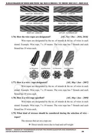 ME6601 DESIGN OF TRANSMISSION SYSTEMS TWO MARK QUESTION & ANSWERS | PDF