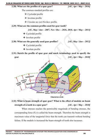 ME6601 DESIGN OF TRANSMISSION SYSTEMS TWO MARK QUESTION & ANSWERS | PDF