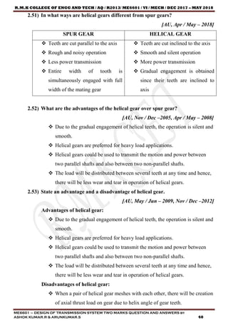 ME6601 DESIGN OF TRANSMISSION SYSTEMS TWO MARK QUESTION & ANSWERS | PDF