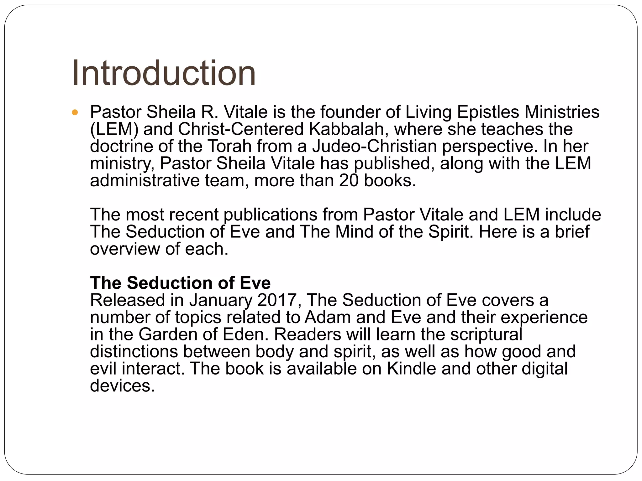 Two New E-book Publications from LEM and Pastor Sheila R. Vitale | PPT