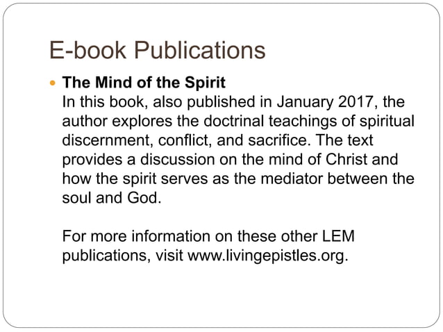 Two New E-book Publications from LEM and Pastor Sheila R. Vitale | PPT