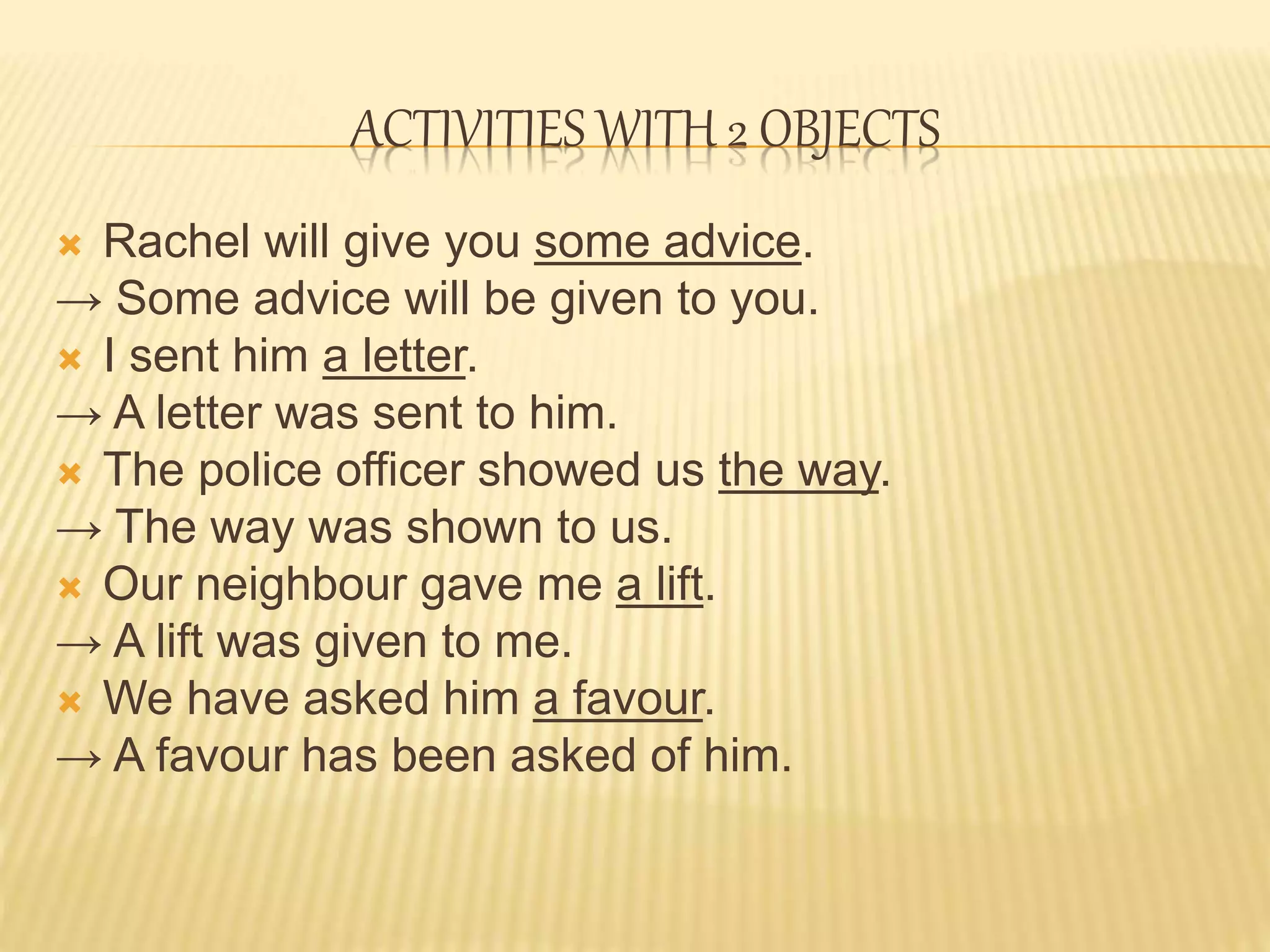 Two objects in an active sentences – presentation | PPT