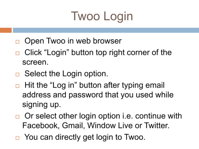Twoo login Sign Up Process | PPTX