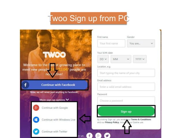Twoo login Sign Up Process | PPTX