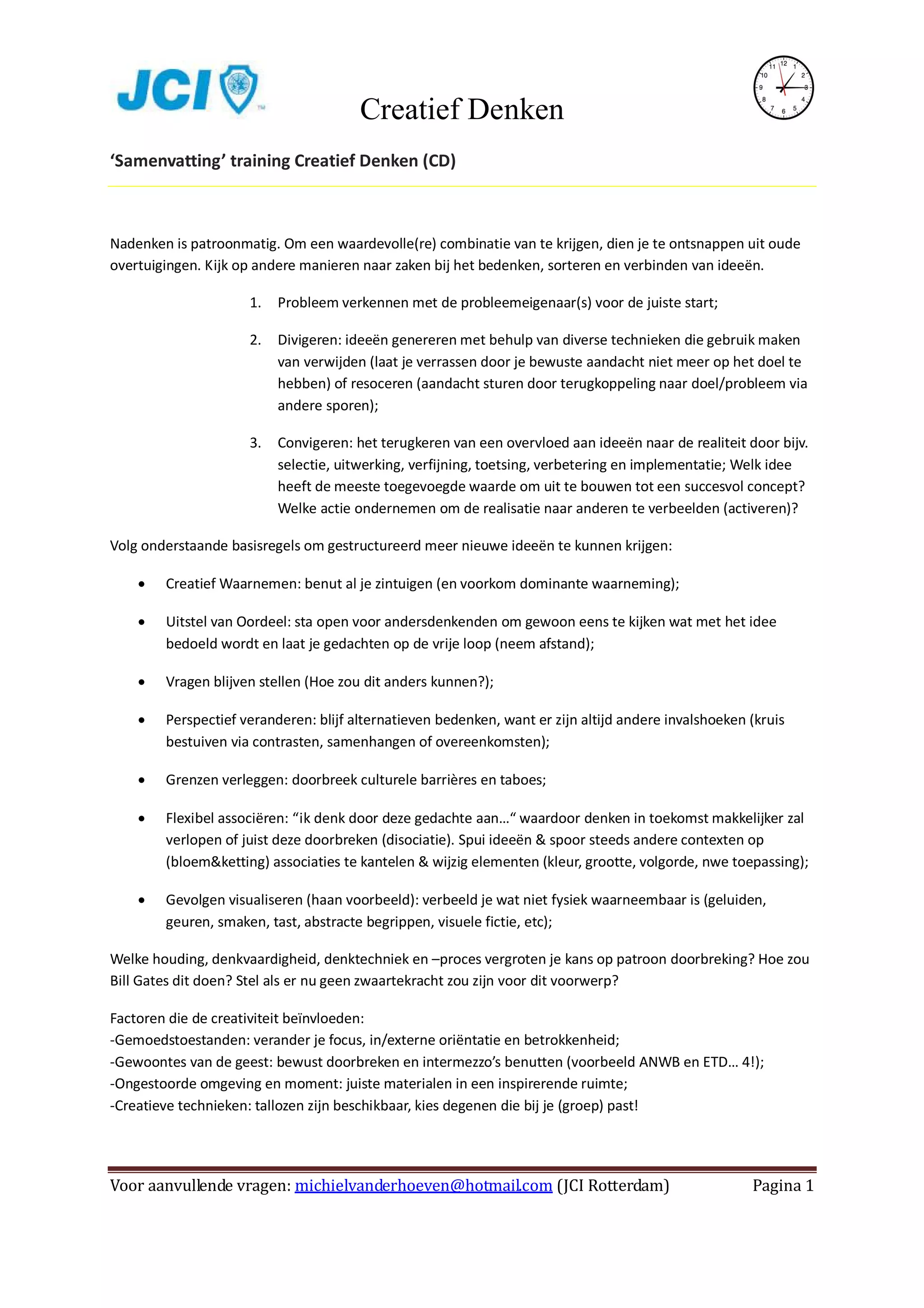 Two pager creatief denken (NL) | PDF