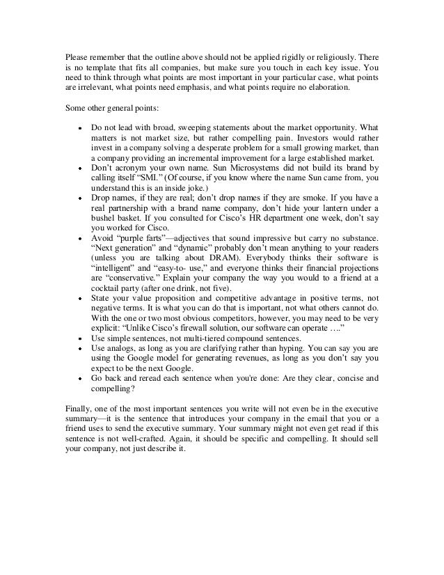 Two pager guide for the bplan