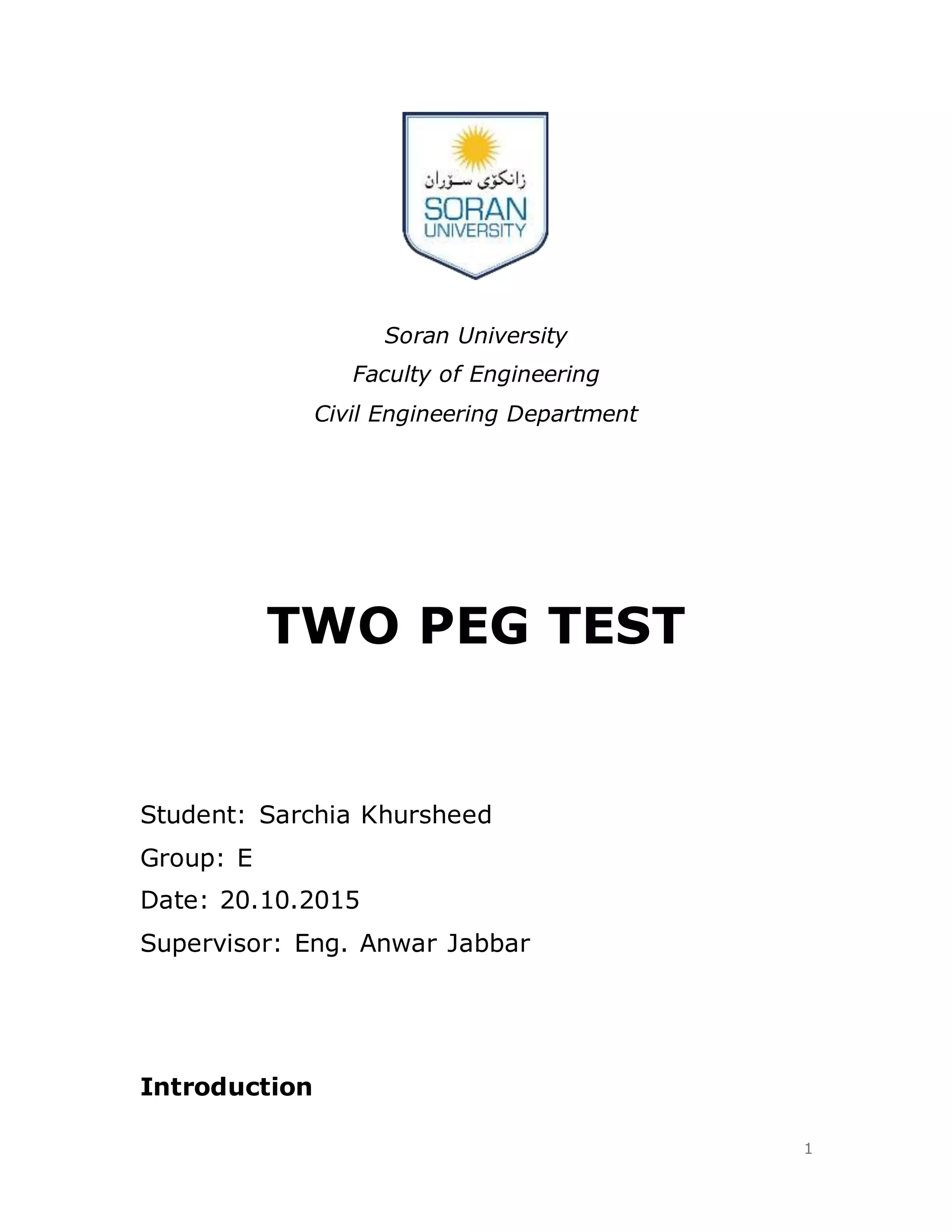 Two Peg Test - Report | DOCX
