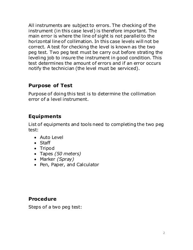 Two Peg Test - Report Two Peg Test - Report