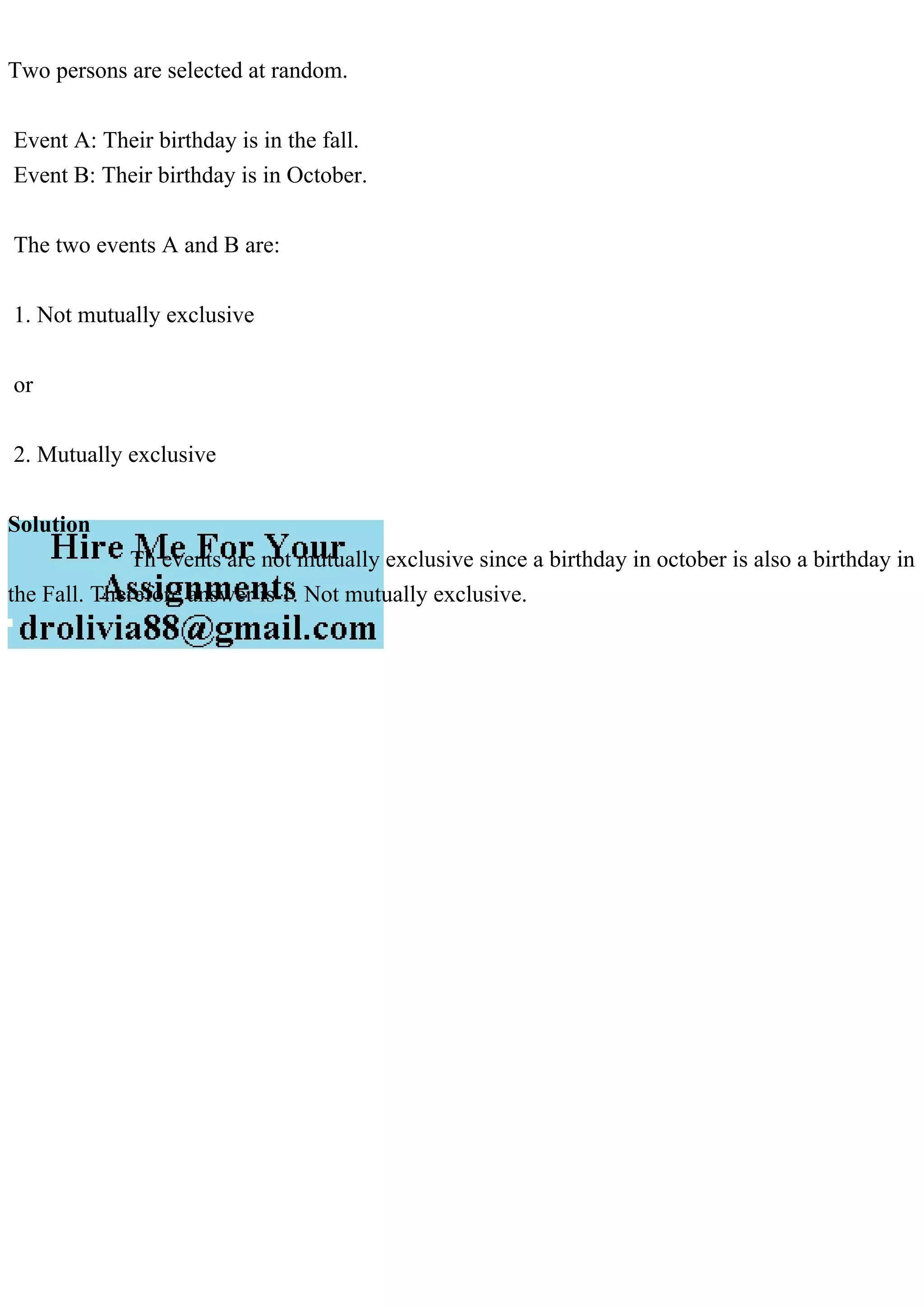 Two persons are selected at random. Event A Their birthday is i.pdf
