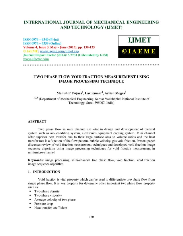 Two Phase Flow Void Fraction Measurement Using Image Processing Pdf