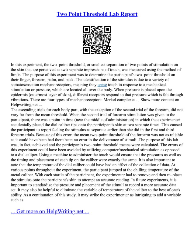 Two Point Threshold Lab Report | PDF | Brain and Nervous System Disorders | Diseases and Conditions